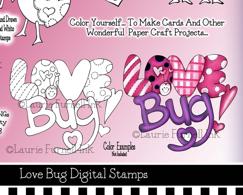 Valentine Clip Art Valentine Digital Stamps Cute Love Bug | Etsy