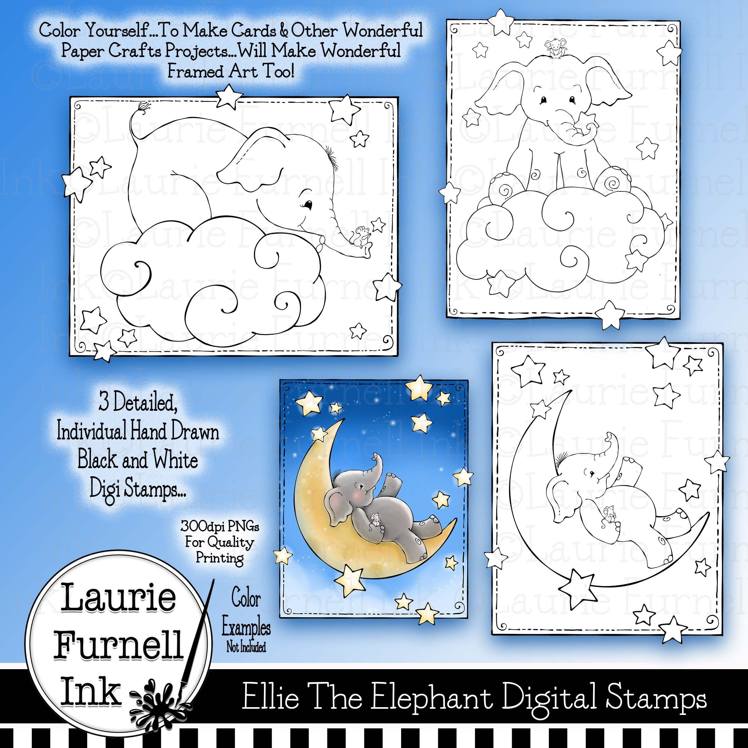 Elephant Digital Stamps Elephant Nursery Digi Star and Moon - Etsy