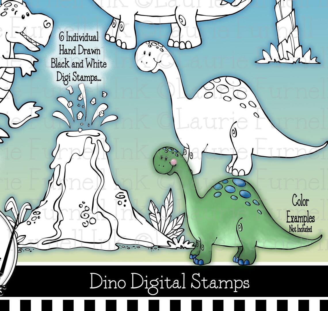 Dinosaur Digital Stamps Dino Digis T-rex Digital Stamp - Etsy