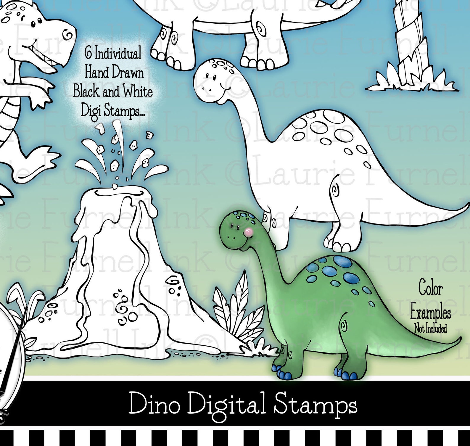 Dinosaur Digital Stamps Dino Digis T-rex Digital Stamp | Etsy