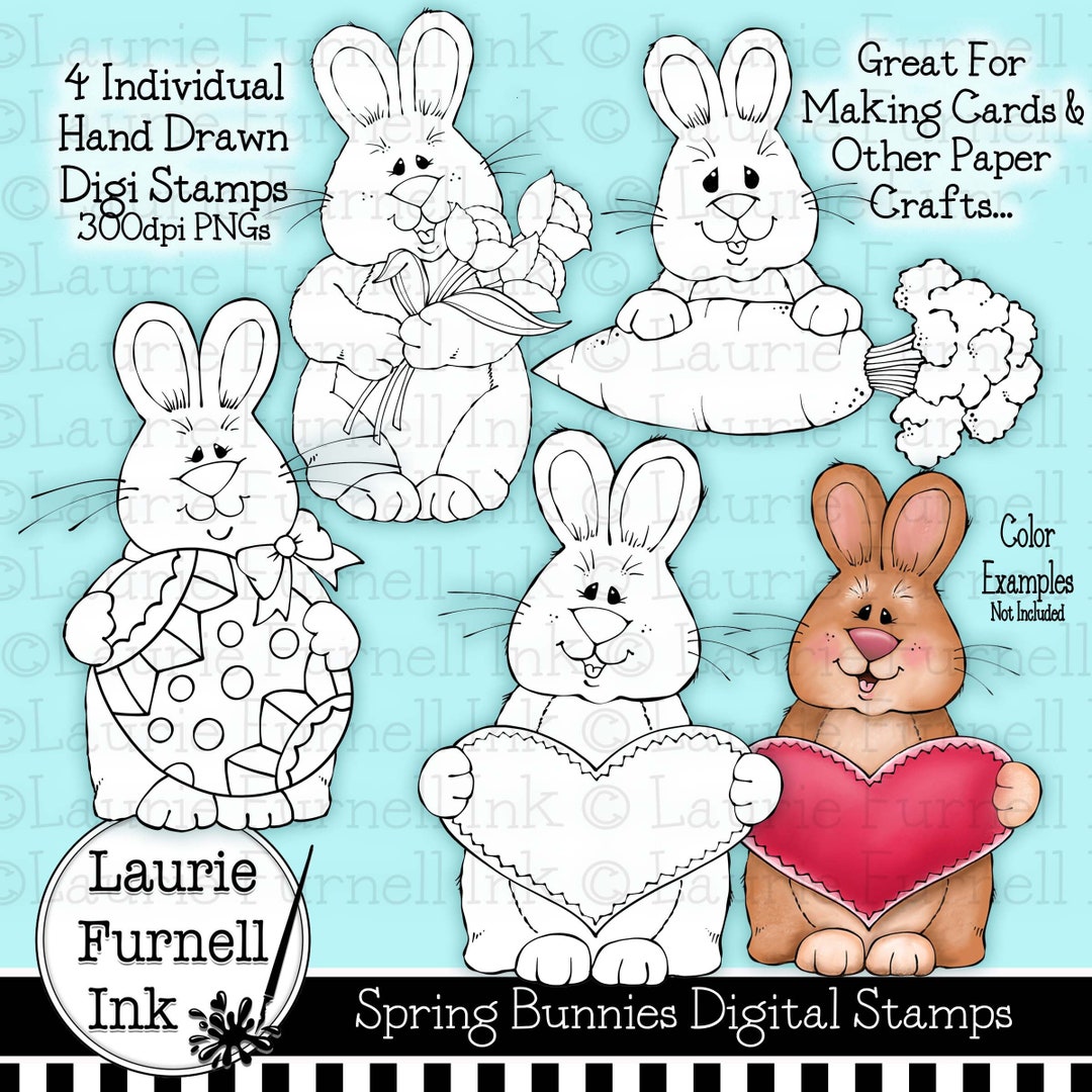 Bunny Digital Stamp, Spring Bunnies Digi Stamps, Paper Crafts, Adult ...