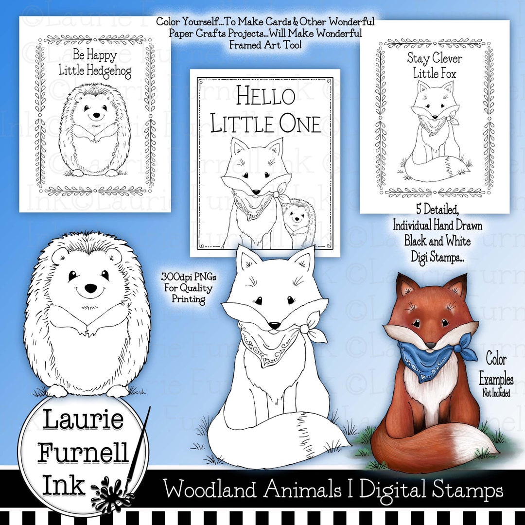 Woodland Animal Digis, Fox Digital Stamp, Hedgehog Digital Stamp ...