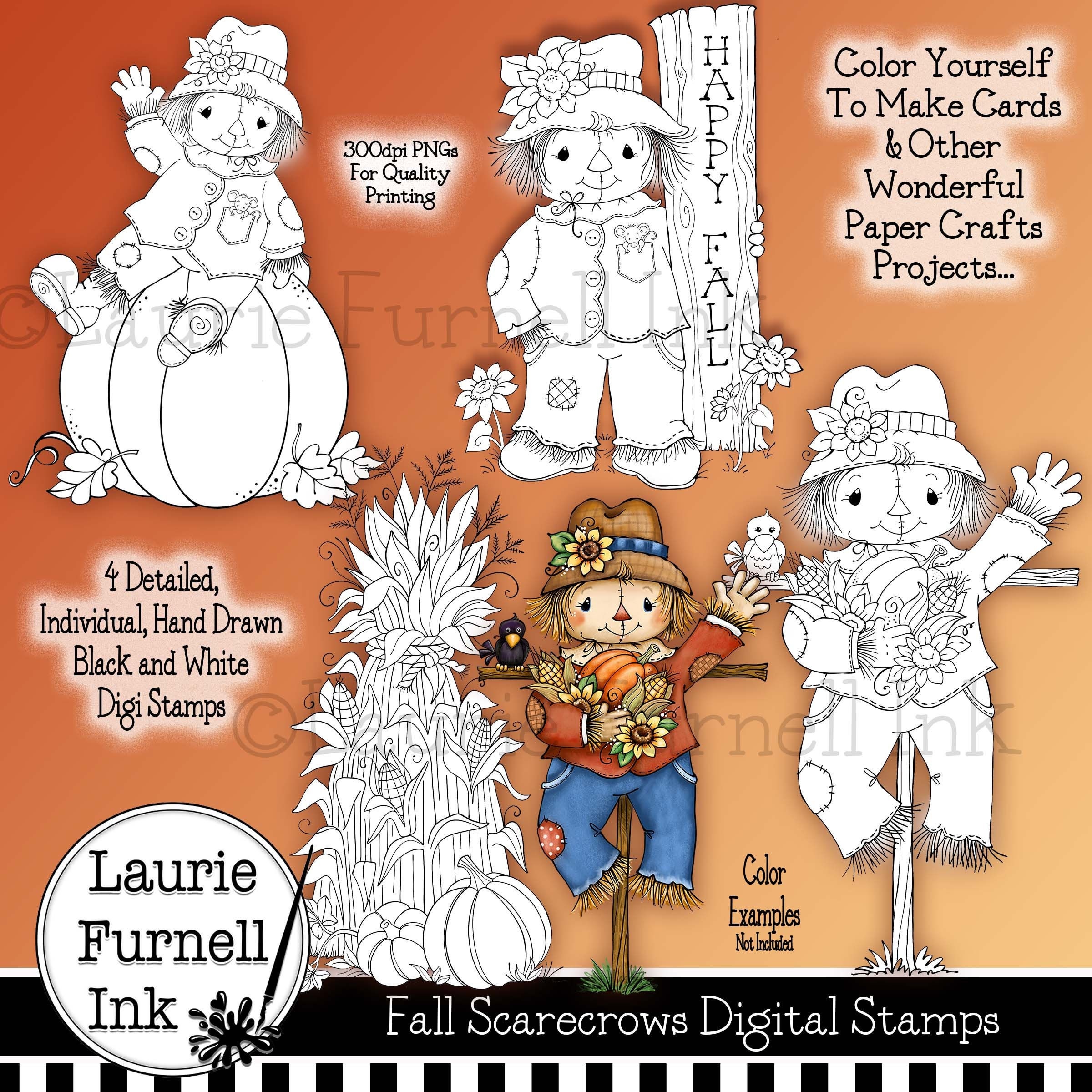 Scarecrow Digi Stamps/fall Digi Stamps/laurie Furnell/autumn - Etsy