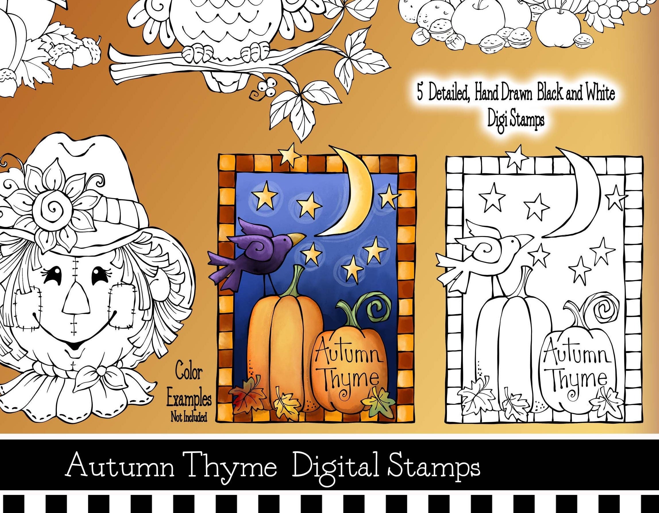 Autumn Digi Stamps Thanksgiving Digital Stamp Scarecrow | Etsy