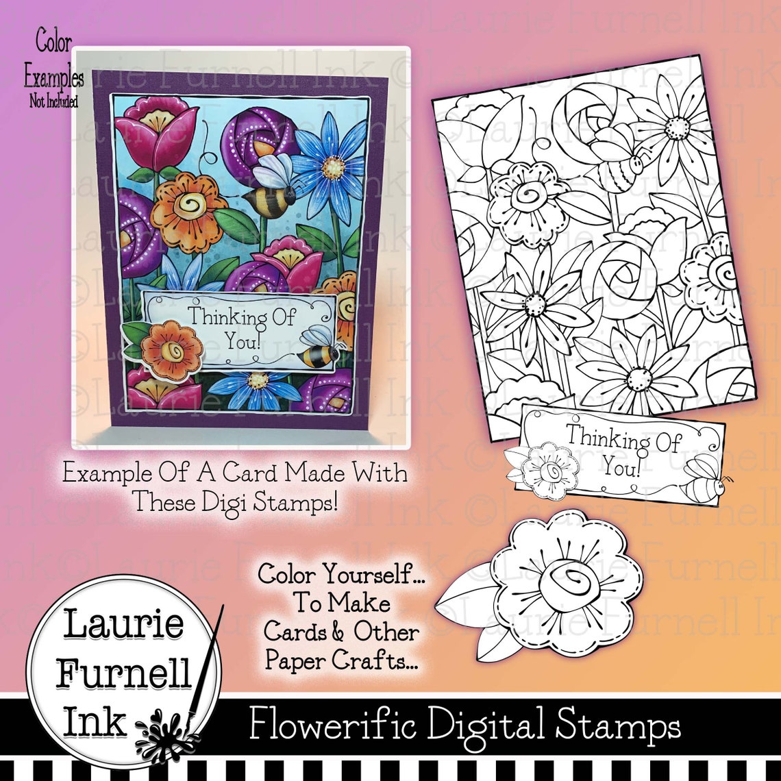 Flower Digital Stamps Floral Digi Stamps Laurie Furnell DIY - Etsy