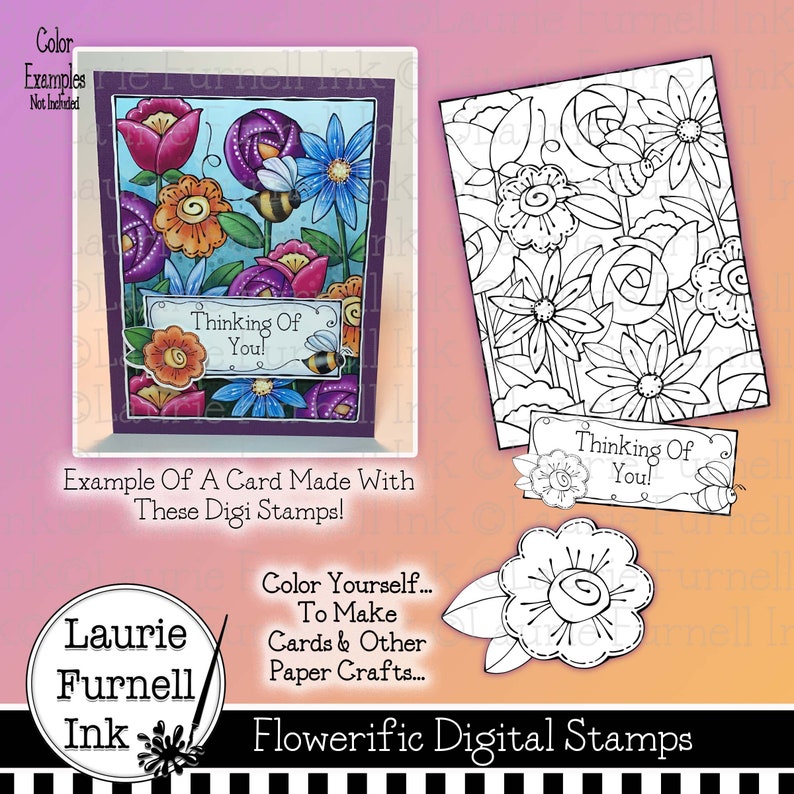 Flower Digital Stamps Floral Digi Stamps Laurie Furnell DIY - Etsy