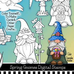 Spring Gnomes Stamps, Gnome Stamps. Gnome Digi Stamps, Black and White ...