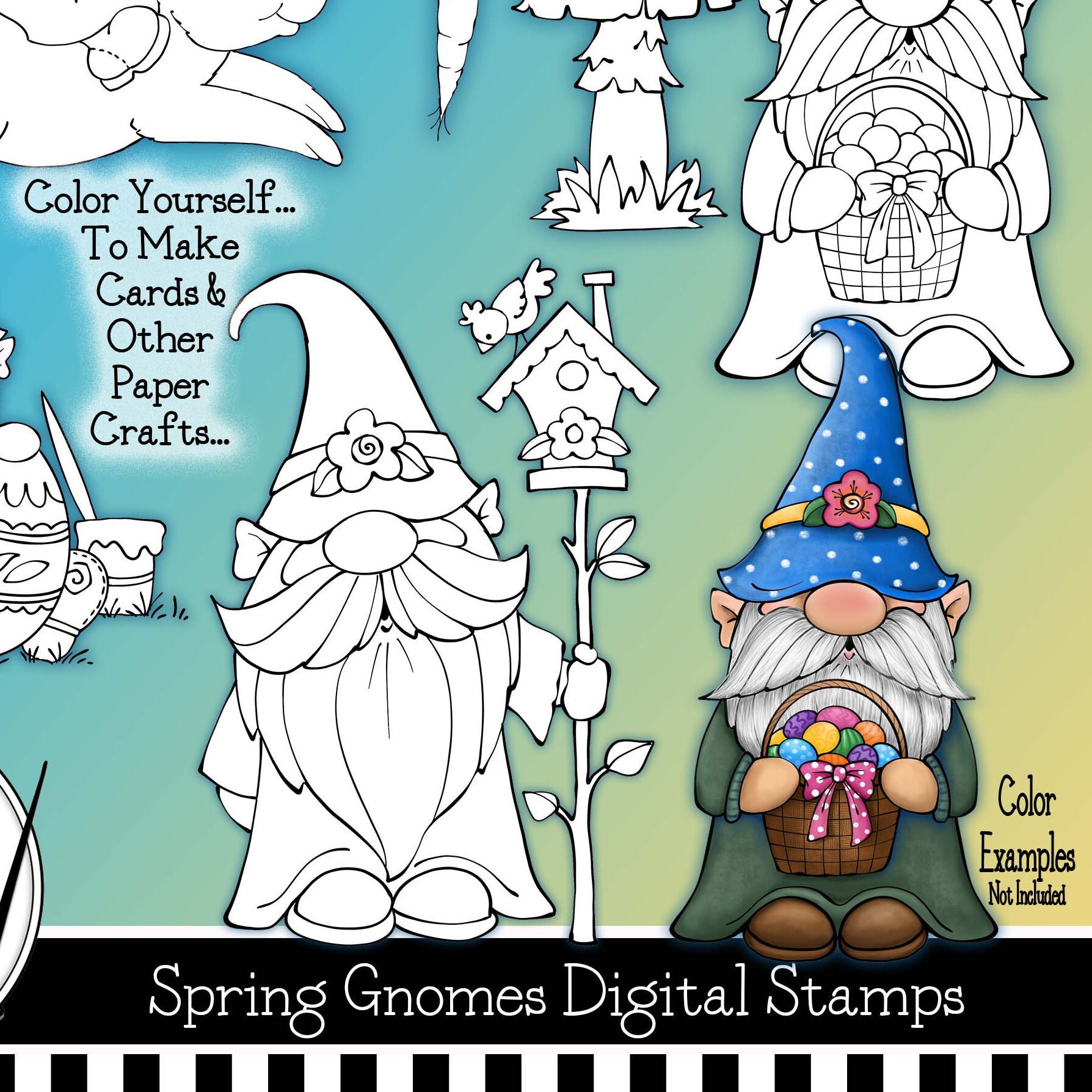 Spring Gnomes Stamps Gnome Stamps. Gnome Digi Stamps Black - Etsy