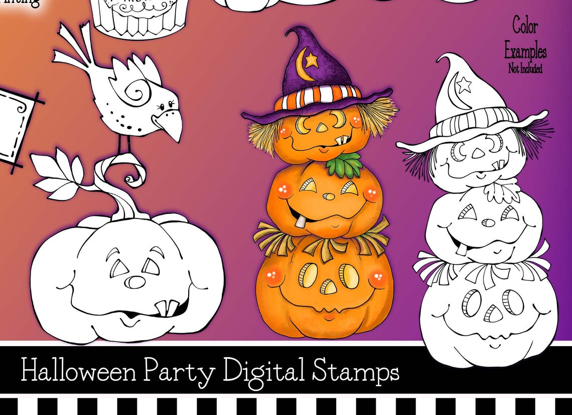Halloween Digital Stamps Halloween Digi Stamp Pumpkin Digi | Etsy