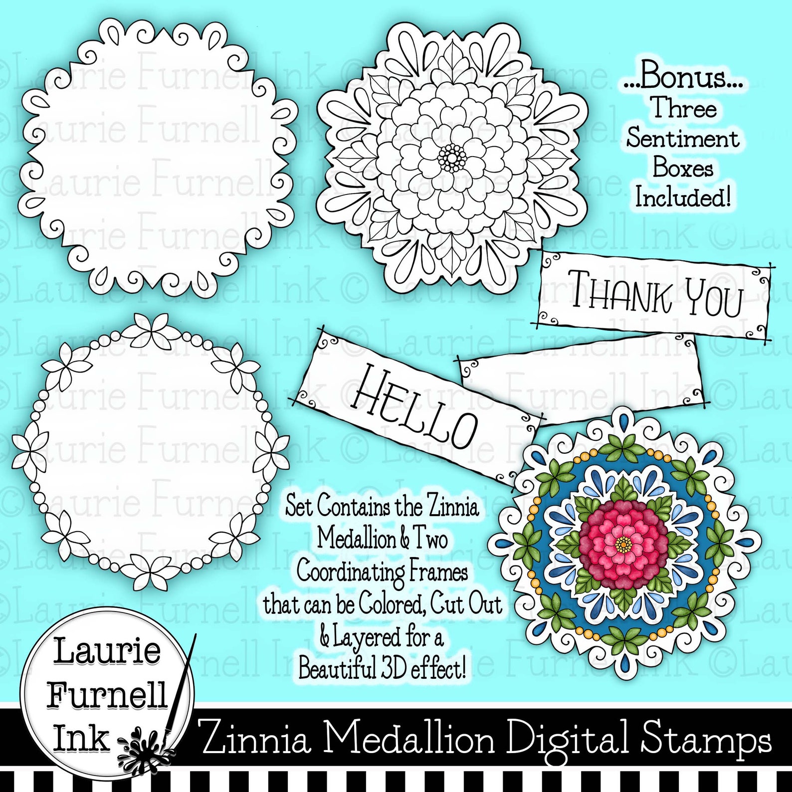 Flowers Digital Stamps Zinnia Digital Stamps Digi Stamps | Etsy