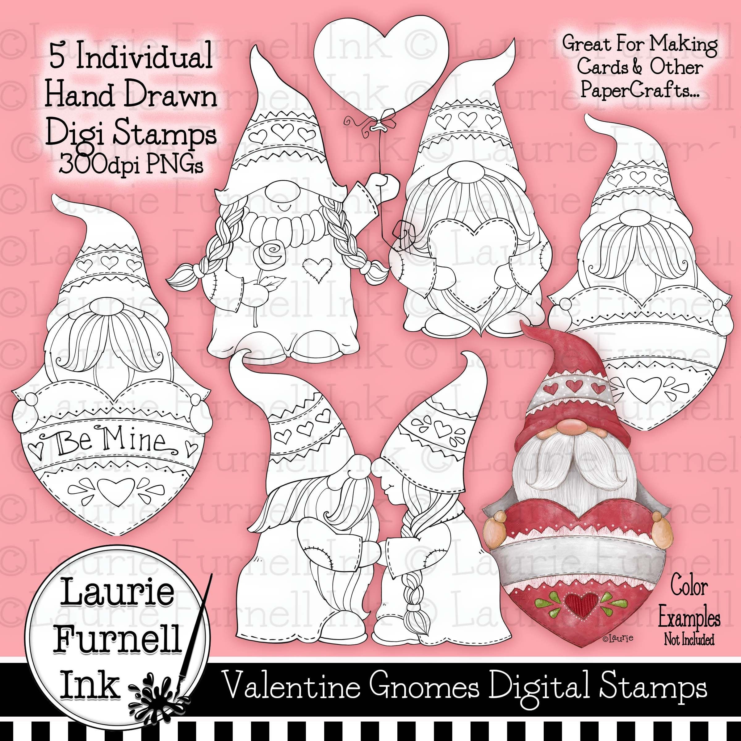Gnome Digital Stamps Valentine Digi Gnomes Card Making - Etsy