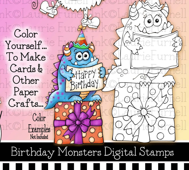 Cute Monster Digital Stamp Monster Digis Birthday Digis | Etsy