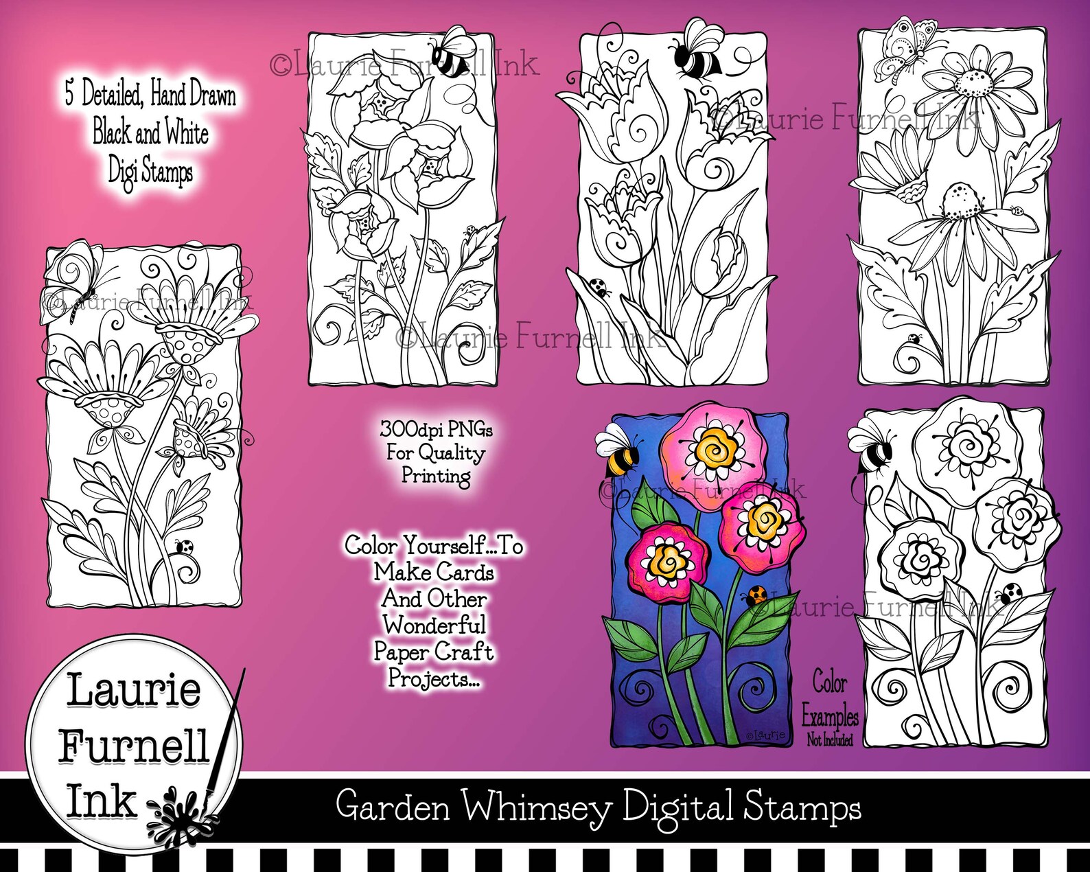 Whimsical Flower Digital Stamp Flower Digis Black Line Art - Etsy