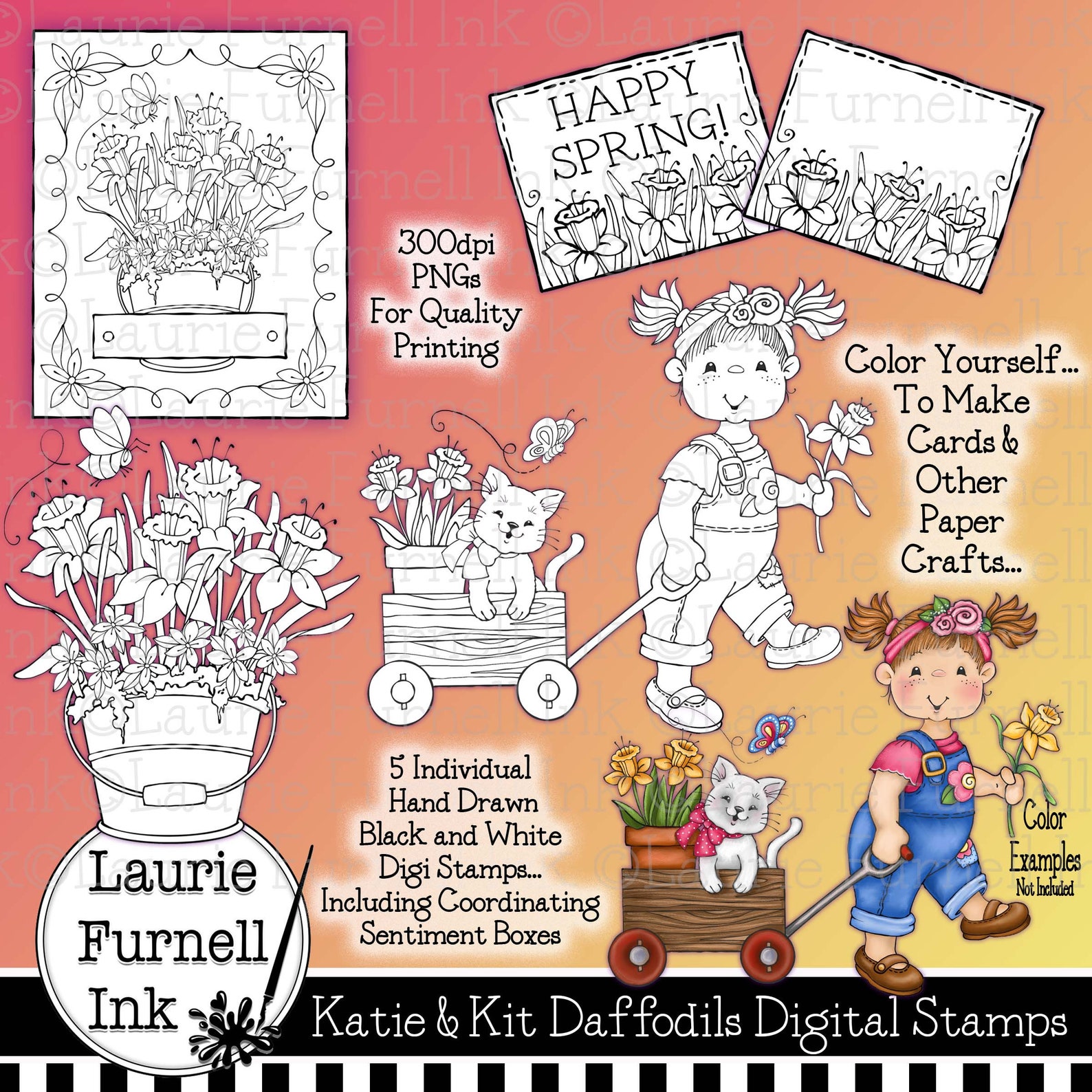 Little Girl Digital Stamps Cute Kitty Digital Stamps Digi - Etsy