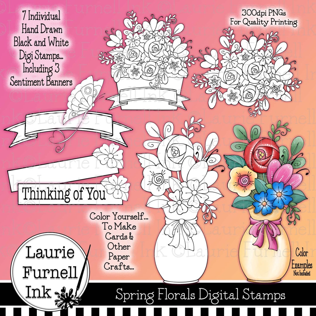 Flowers Digital Stamps, Garden Digital Stamps, Digi Stamps, Adult ...