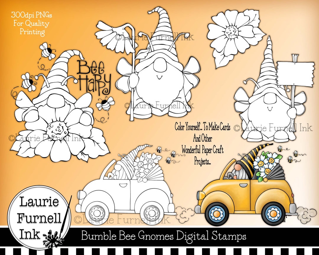 Bumble Bee Gnome Digital Stamp, Bee Gnome Black Line Art, Gnomes for ...