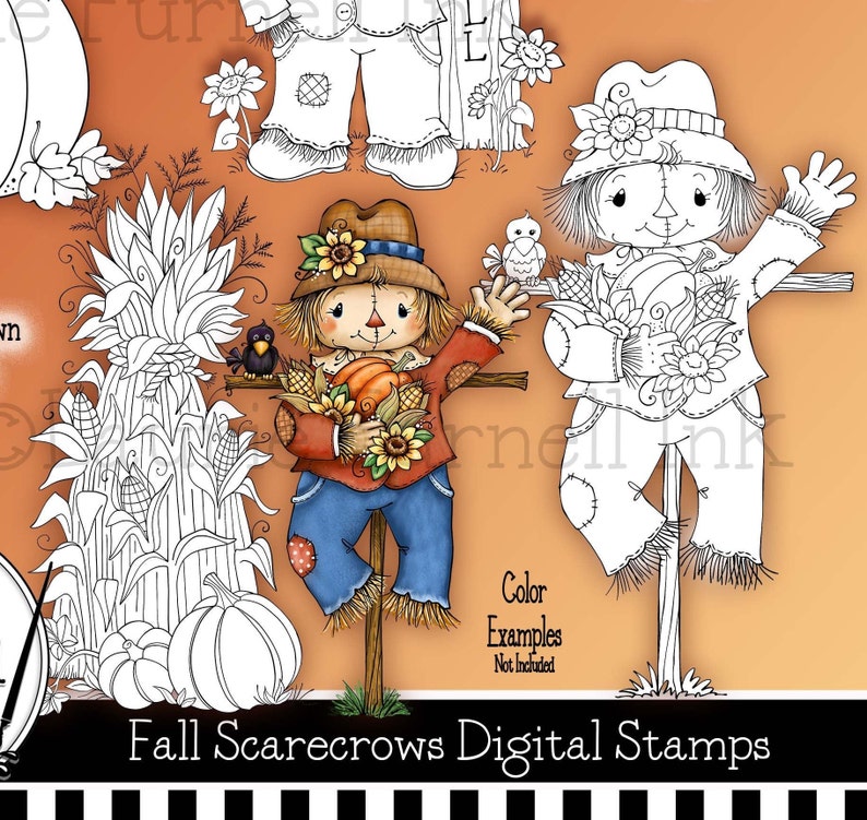 Scarecrow Digi Stamps/fall Digi Stamps/laurie Furnell/autumn | Etsy