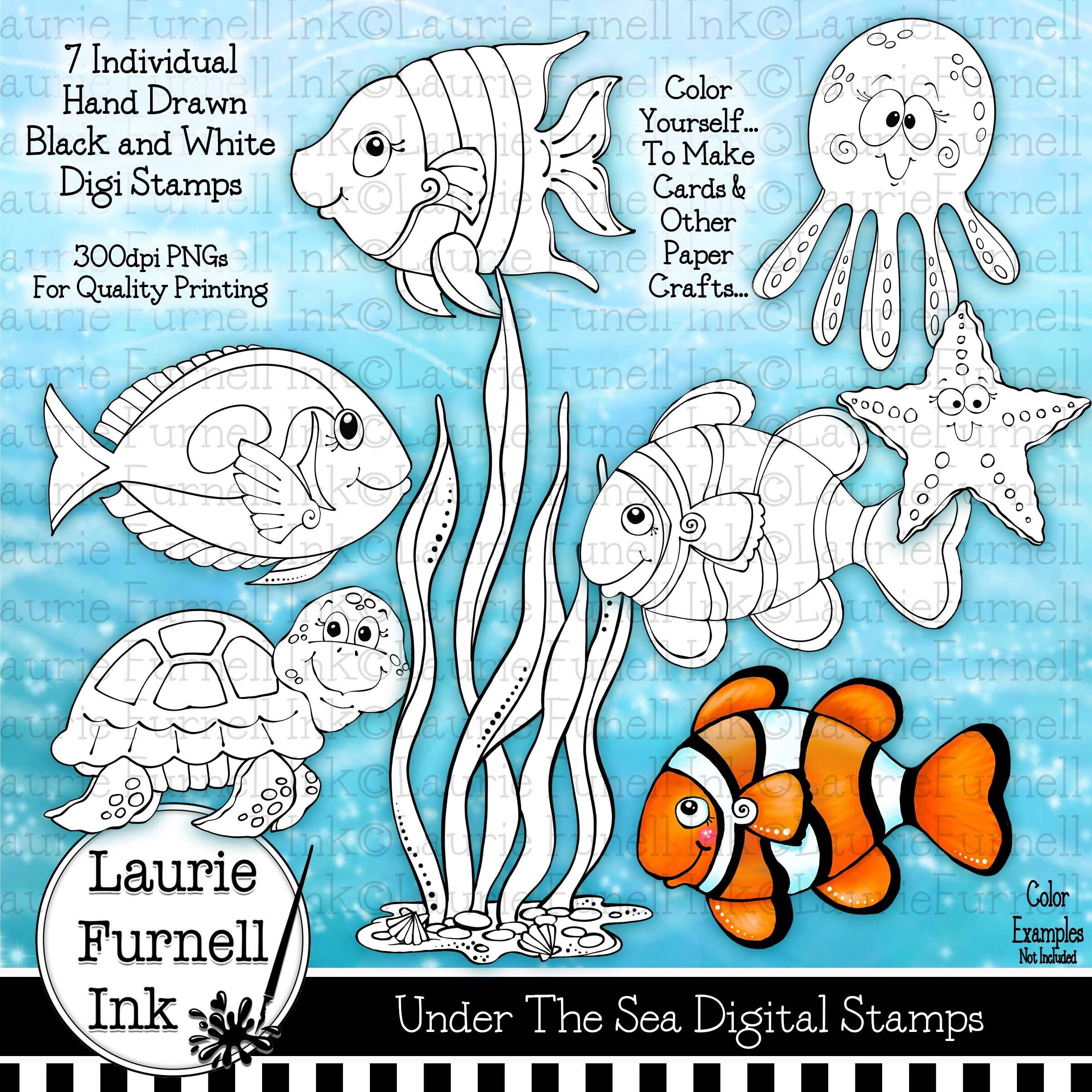 Sea Creature Digital Stamps Cute Fish Digital Stamps Digi | Etsy