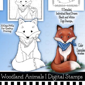 Woodland Animal Digis, Fox Digital Stamp, Hedgehog Digital Stamp ...