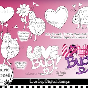 Valentine Clip Art, Valentine Digital Stamps, Cute Love Bug Digi Stamps ...