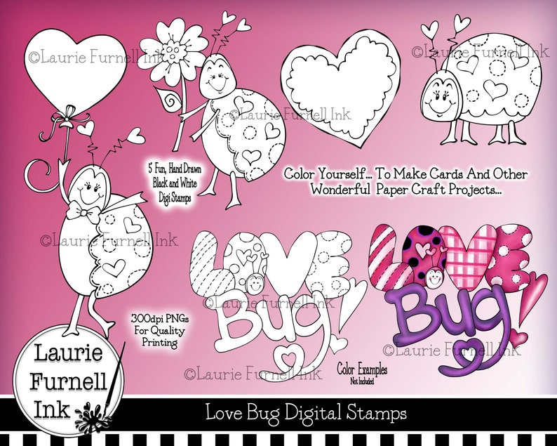 Valentine Clip Art Valentine Digital Stamps Cute Love Bug - Etsy