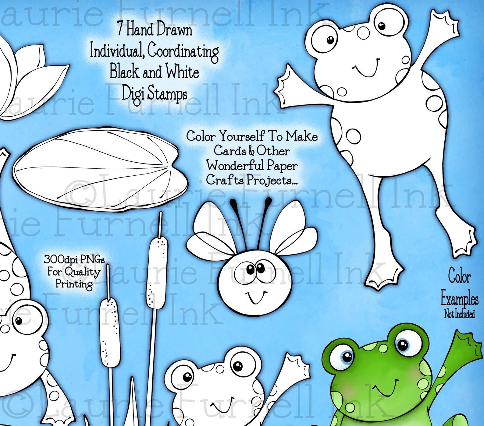 Frog Digital Stamps, Cute Frog Digi Stamps, Frog Line Art, Adult ...