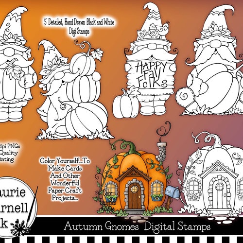 Fall Gnome Digital Stamps Autumn Gnome Digi Stamps Card - Etsy