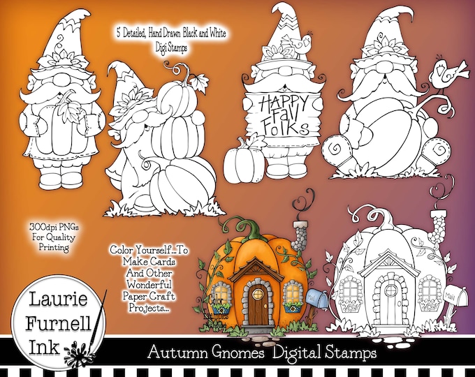Fall Gnome Digital Stamps Autumn Gnome Digi Stamps Card - Etsy