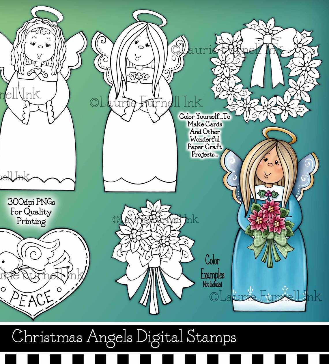 Christmas Angel Digi Stamp Holiday Digital Stamp Holiday - Etsy