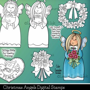 Christmas Angel Digi Stamp, Holiday Digital Stamp, Holiday Angel Clip ...