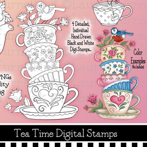 Rose Digital Stamps, Teapot Digital Stamp, Digi Stamps, Coloring Pages ...