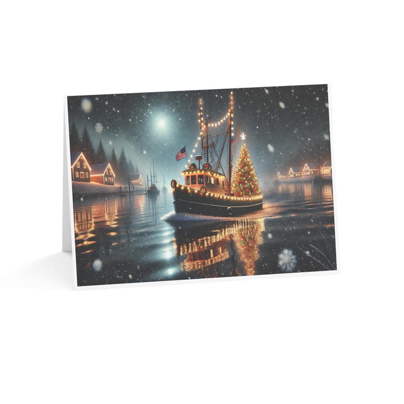 Christmas at Sea - Holiday Harbor Lights Christmas Card - Etsy