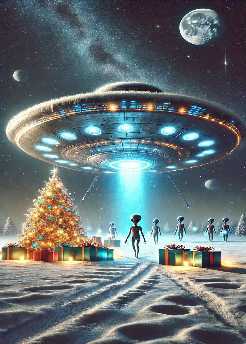 Retro UFO Christmas Card – Sci-fi Holiday Alien Visitors - Etsy