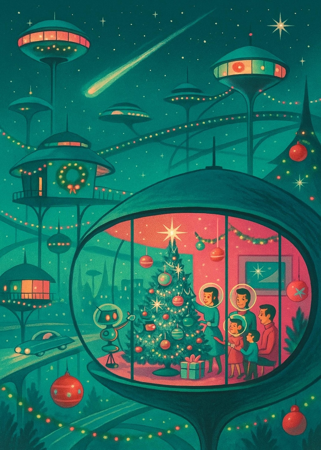 Mid-century Modern Christmas Card – Retro Jetsons Sci-fi Holiday - Etsy