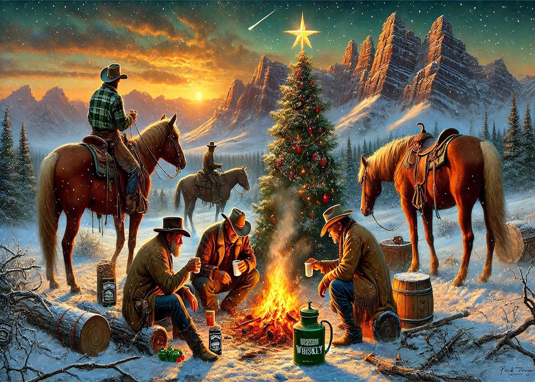 Cowboy Christmas Campfire Christmas Card - Etsy