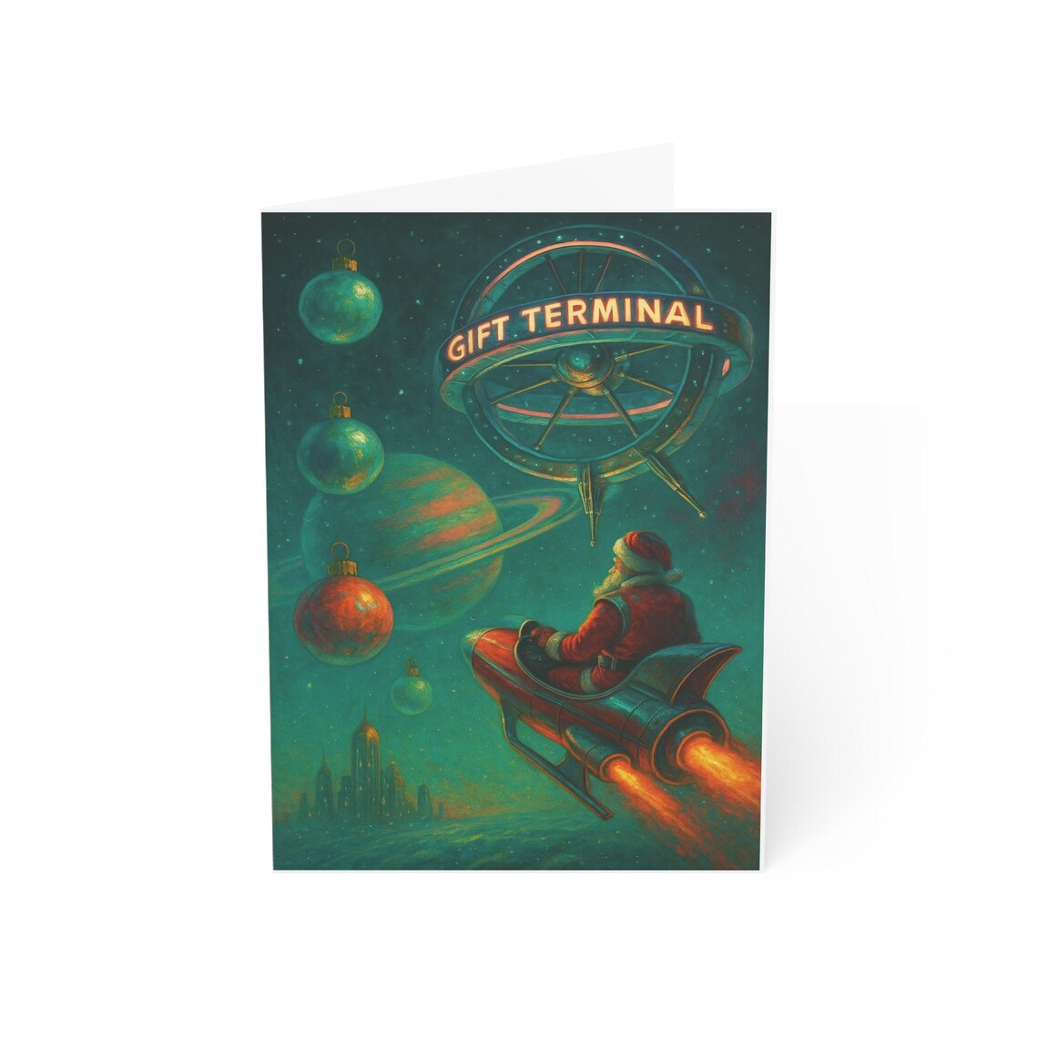 Retro Space Santa Christmas Card – Mid-century Sci-fi Holiday Art - Etsy