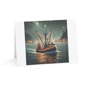 Starlit Voyage – Festive Fishing Boat Holiday Card, Coastal Christmas ...