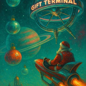 Retro Space Santa Christmas Card – Mid-century Sci-fi Holiday Art - Etsy