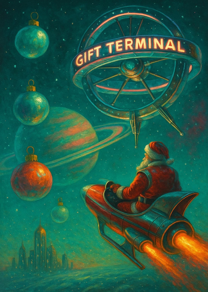 Retro Space Santa Christmas Card – Mid-century Sci-fi Holiday Art - Etsy