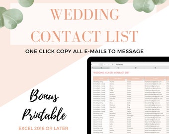 Wedding Contact List - Etsy