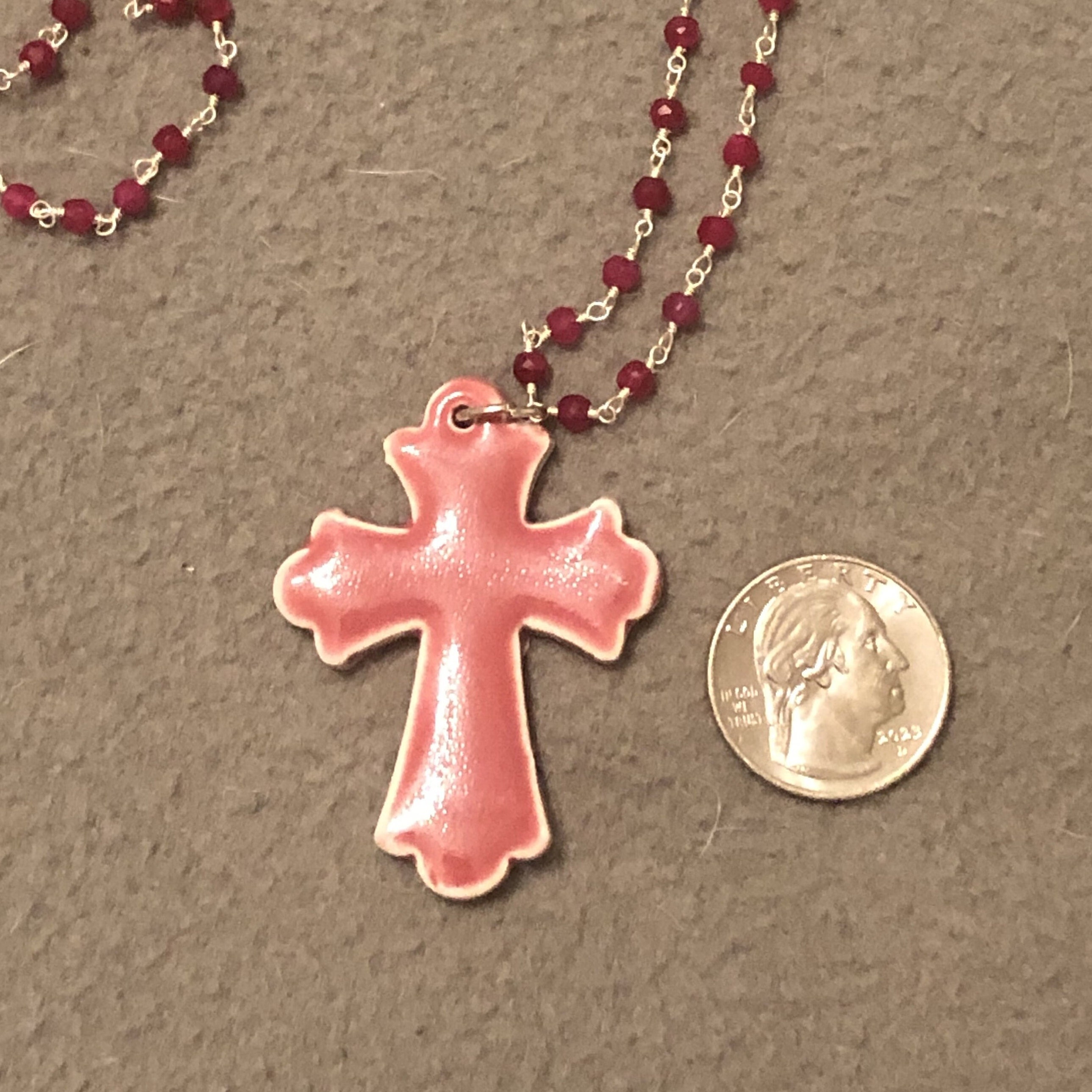 Necklace Unique Ceramic Cross on Rosary Chain, Handmade, Steampunk ...