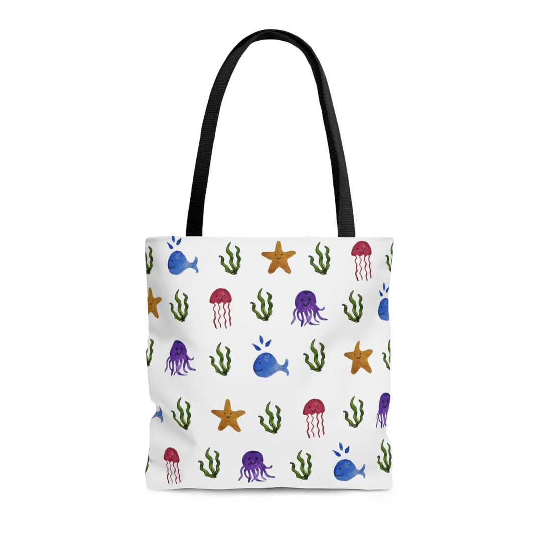 Sea Creatures Watercolor Tote Bag | Beach Bag | Boat Bag | Tote Bag ...