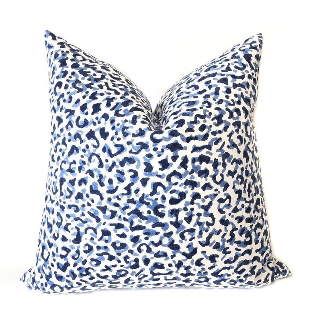 Blue Leopard Pillow Outdoor Patio Indigo Blue Pillows, Animal Print ...