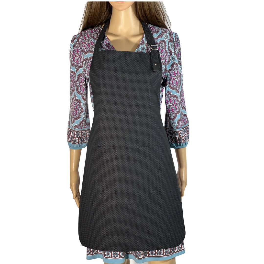 Preppy Full Apron Black Kitchen Apron Lined Lightweight Cotton Clothing ...