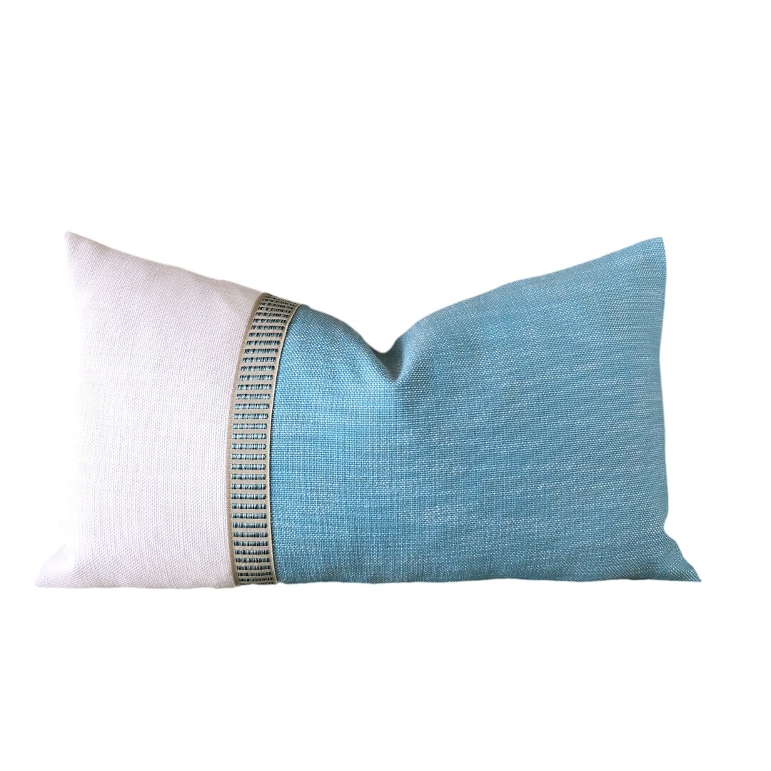 Ocean Blue Pillows White Linen Winter Home Accents Custom Cushion ...