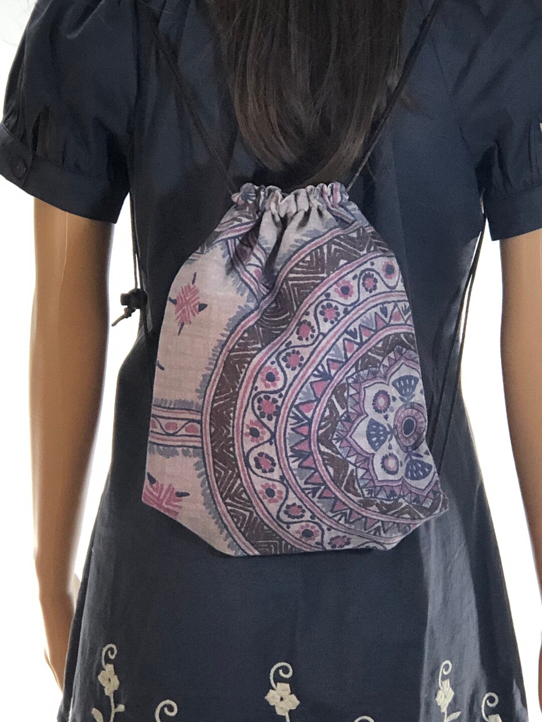 Linen Mini Backpack: Boho Mandala, Drawstring Travel Bag - Etsy