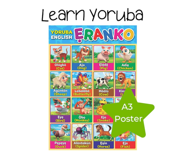 Premium A3 Yoruba Animals Poster for Children, Toddlers, Adults |1 Pack ...