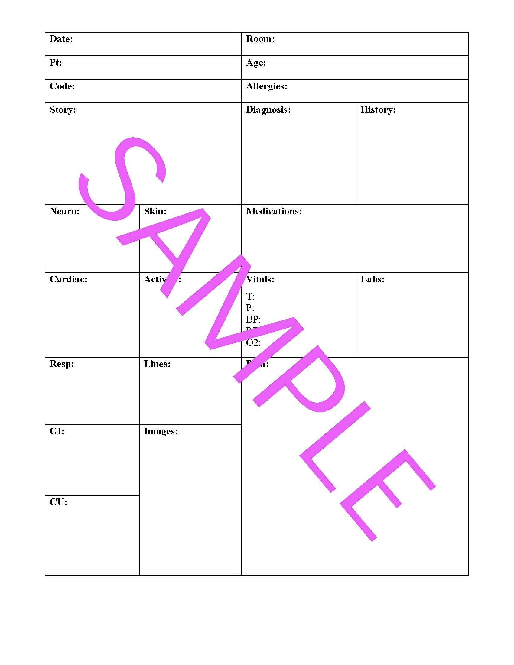 Nursing Template / Clinical Report Sheet - Etsy