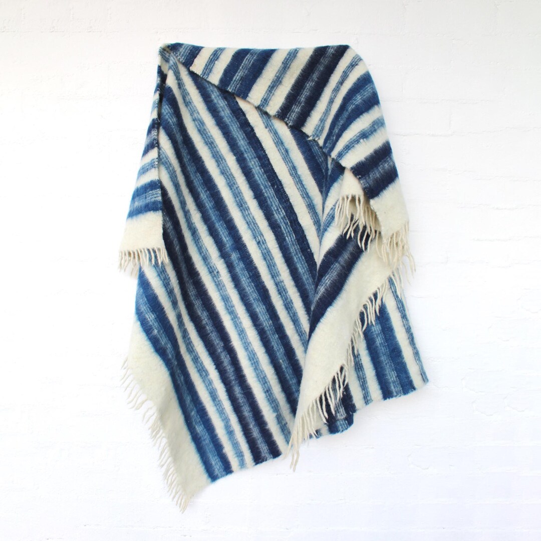 Handmade Wool Throw Blue Lines on Ecru - Handmade in Guatemala ...
