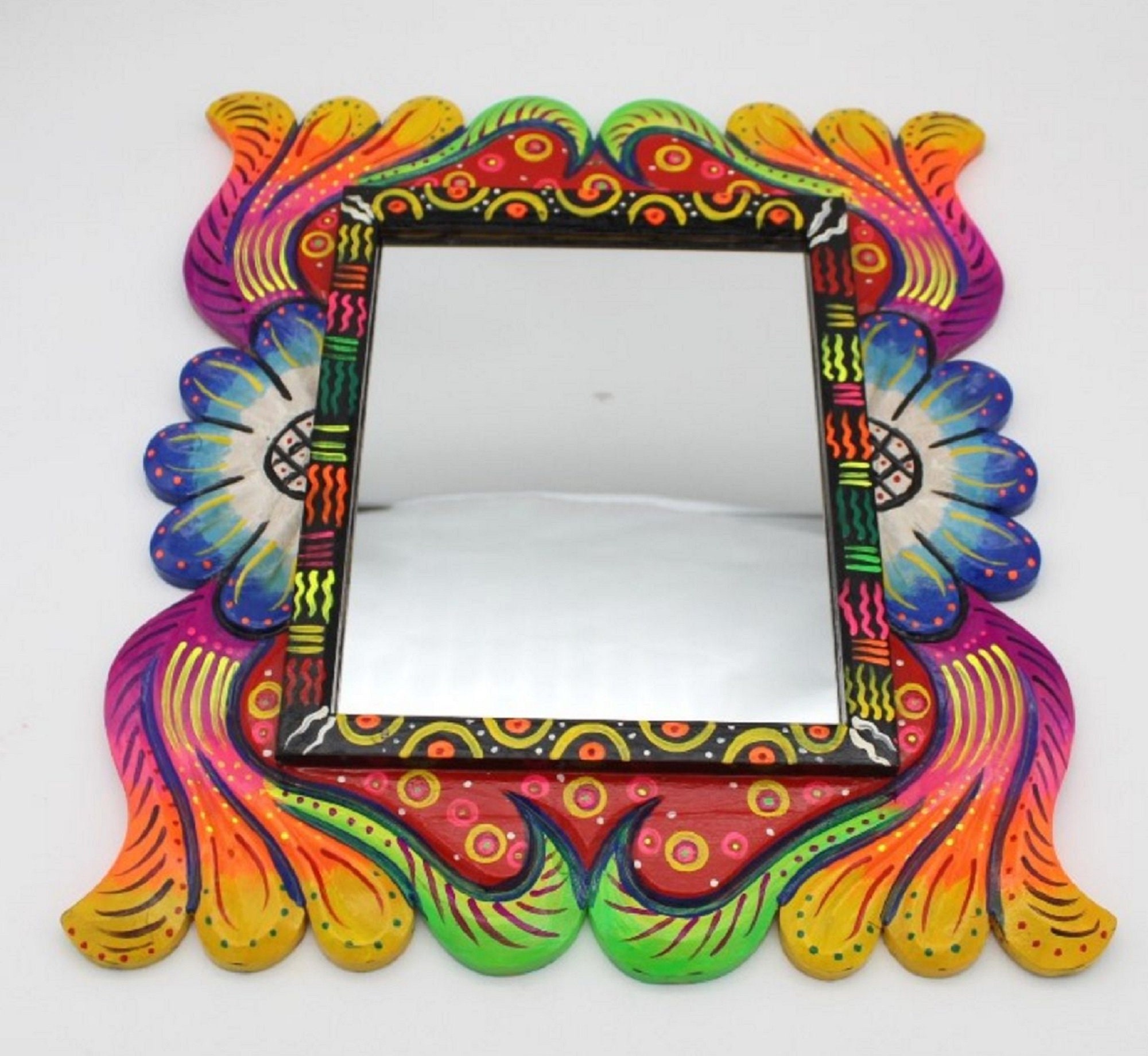 Handmade Wood Framed Mirror Handpainted Mirror Blue Green - Etsy